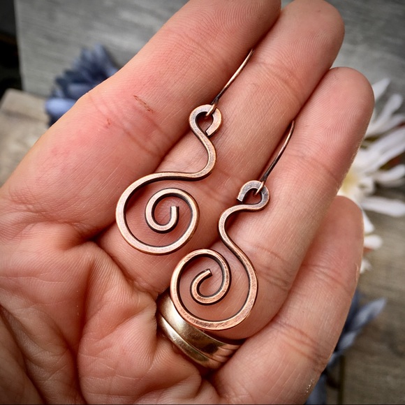 Hand Crafted | Jewelry | Copper Wire Swirl Spiral Hammered Earrings ...